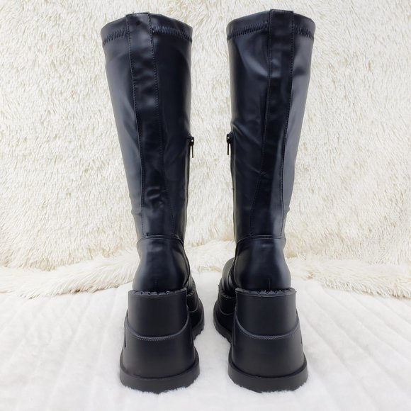 Demonia | Shoes | Stretch Platform Wedge Heel Knee Boots Goth Punk ...